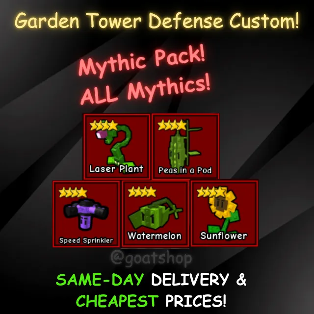 Garden Tower Defense - Mythic Pack (ALL MYTHICS) - Game Item - Gameflip