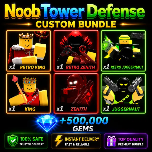 Noob Tower Defense - All Secrets Pack + 500K Gems - Roblox Game Item ...