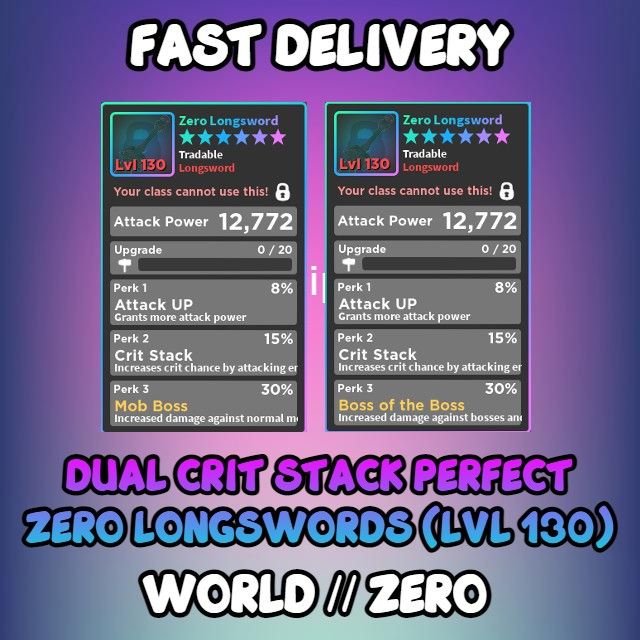 Dual Crit Stack Longswords lvl130 - Game Items - Gameflip
