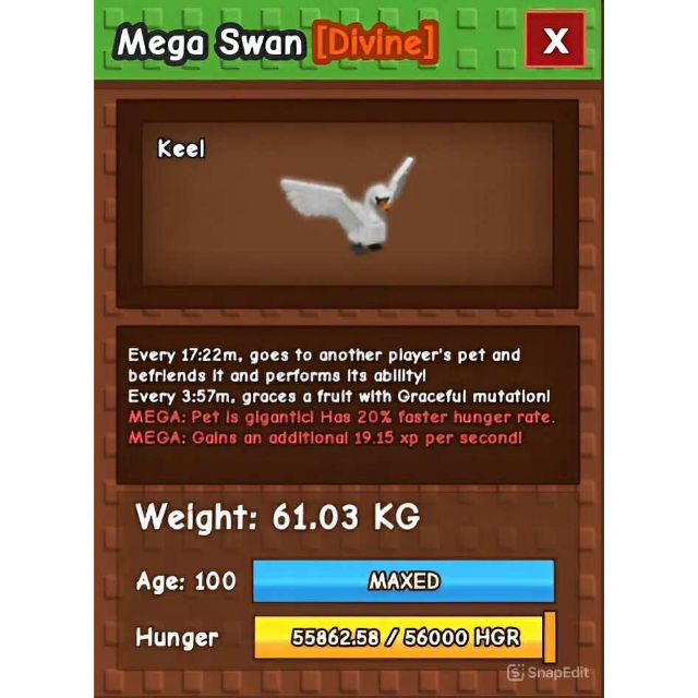 🕸️ 1 of 1 Collectors Pet Huge Mega Black Swan – ! 🕸️ [60 KG, Age 100 ...
