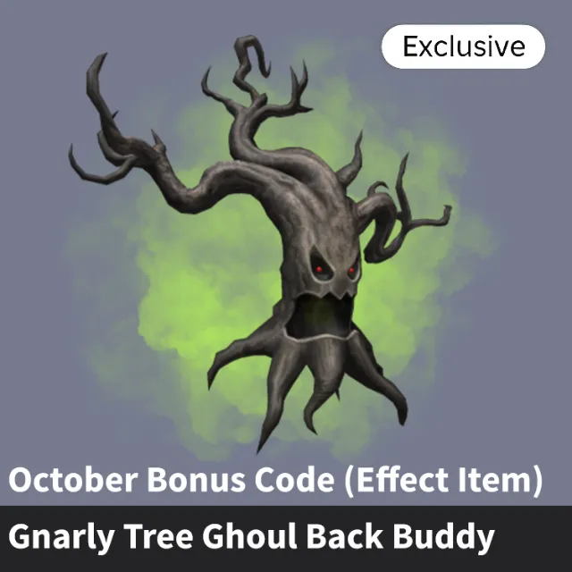 Gnarly Tree Ghoul Back Buddy Bonus Code - Roblox Game - Gameflip