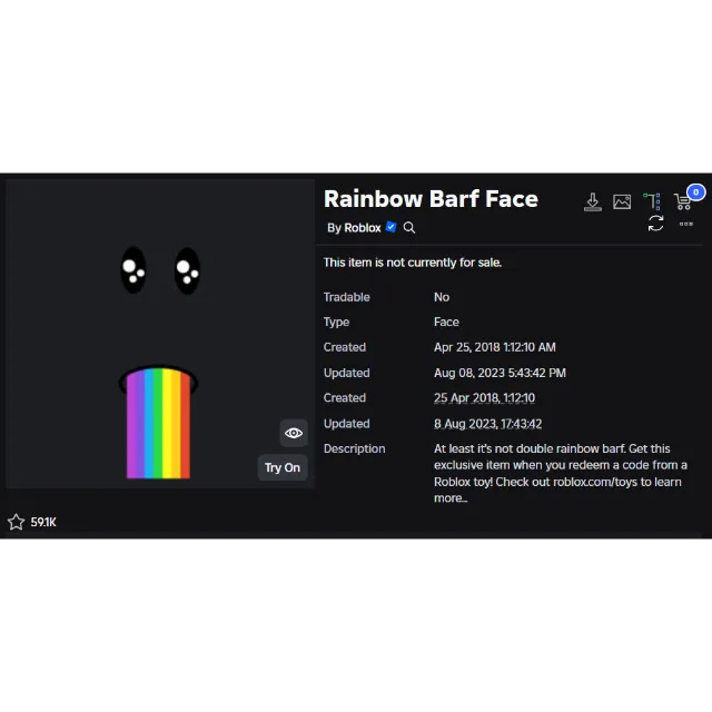 Rainbow Barf Face Toy Code - Roblox Game - Gameflip