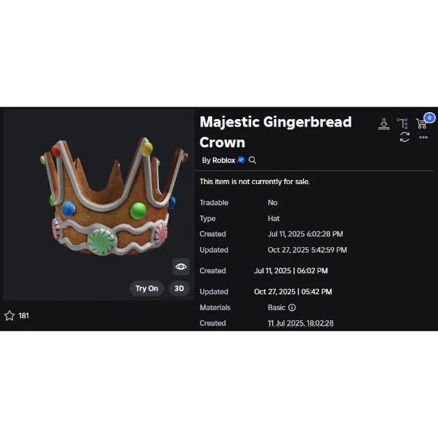 Majestic Gingerbread Crown + $6 CREDIT - Roblox Game - Gameflip