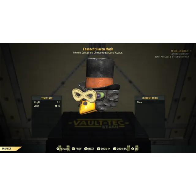 Fasnacht Mask | Raven Mask - Fallout 76 Game Item - Gameflip