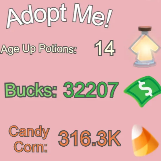 Age Up Potions + Bucks + Candy Corn - Adopt Me - Adopt Me! Game Account ...