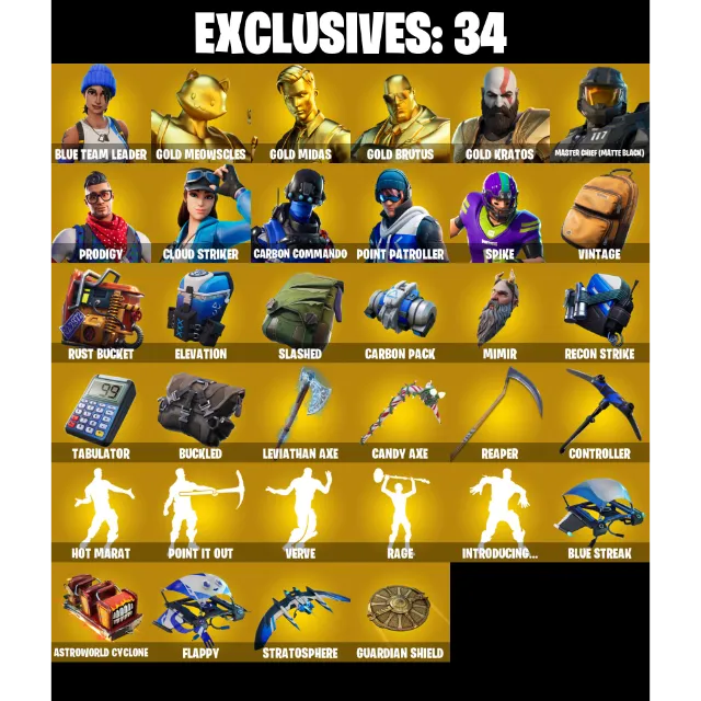 FORTNITE ACCOUNT - 193 skins | Gold Kratos | Master Chief (Matte Black ...