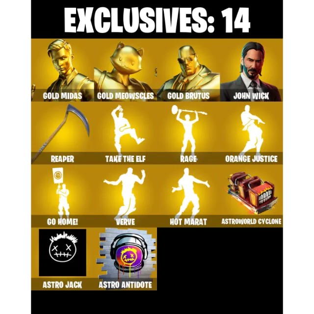 FORTNITE ACCOUNT - 113 skins | Gold Midas | Gold Meowscles | Gold ...