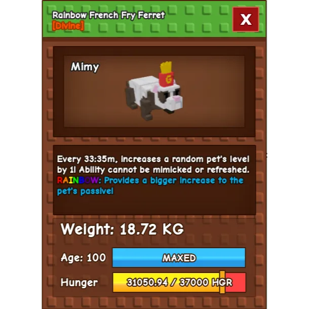 Age 100 Rainbow French Fry Ferret - Game Item - Gameflip