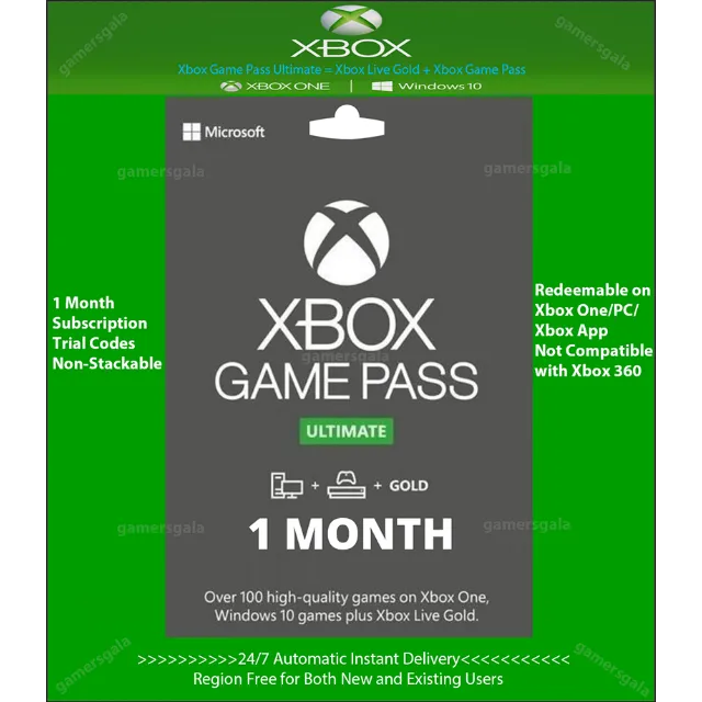Xbox Ultimate Game Pass 1 Month Non-Stackable XGPU Global Code with Live Gold Membership & EA Pl ...