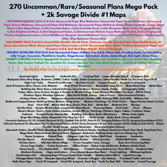 270 SEASON/RARE PLANS MEGAPACK +MAPS - Fallout 76 Game Item - Gameflip