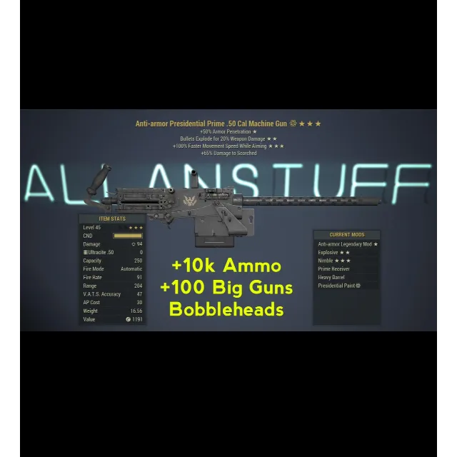 AAE FMS .50 Cal Machine Gun +Bundle - Fallout 76 Game Items - Gameflip