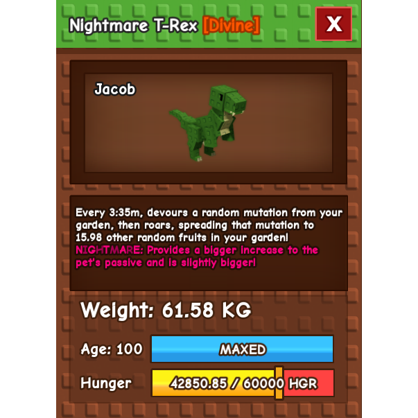 60KG+ HUGE NIGHTMARE T-REX GROW A GARDEN - Grow a Garden Game Item ...