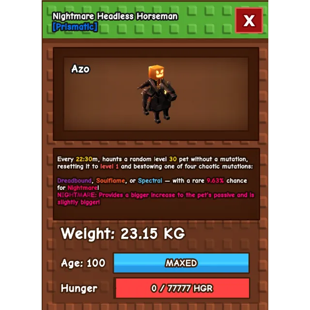 Headless Horseman Nightmare Mutation - Grow a Garden Game Item - Gameflip