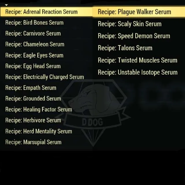 Plan | All 19 Serum Recipes - Fallout 76 Game Item - Gameflip