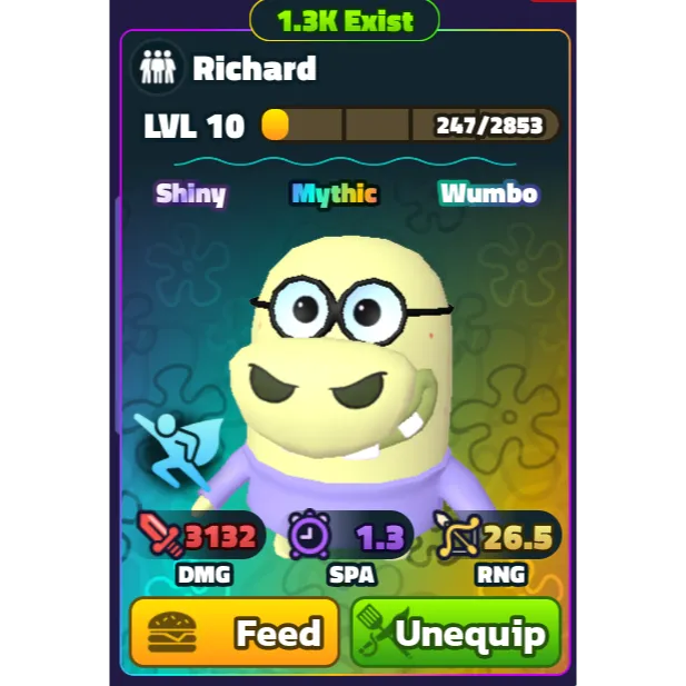 Shiny Wumbo Richard | Spongebob TD - Game Item - Gameflip