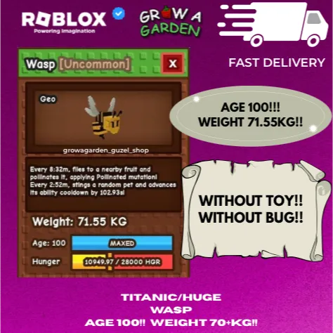 TITANIC/HUGE WASP | GAG - Grow a Garden Game Item - Gameflip