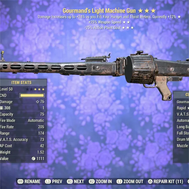 Gourmand 2535 Light Machine Gun LMG - Fallout 76 Game Item - Gameflip