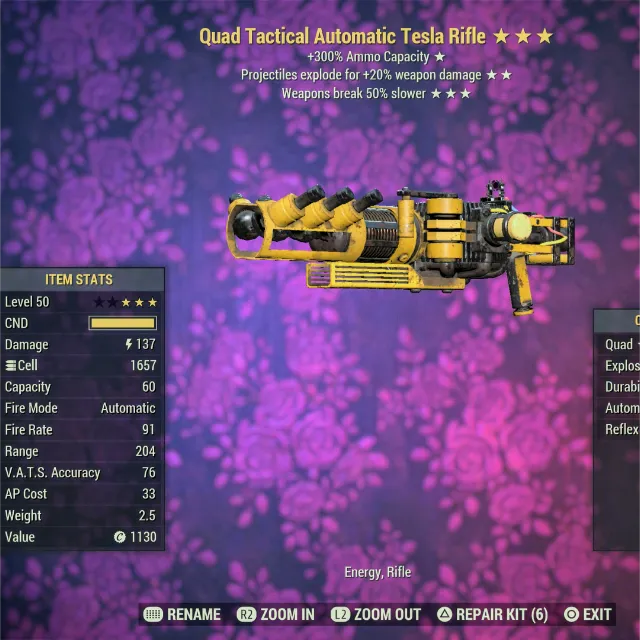 Quad Explosive 50BS Tesla Rifle - Fallout 76 Game Items - Gameflip