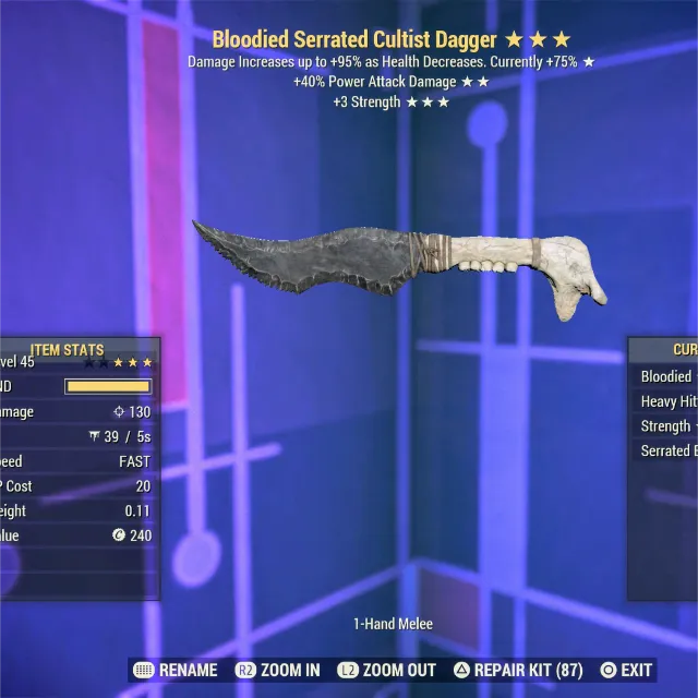 Bloodied PA 3S Cultist Dagger - Fallout 76 Game Item - Gameflip