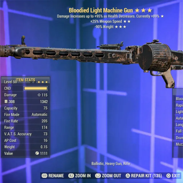 BFFR RW Light Machine Gun LMG - Fallout 76 Game Item - Gameflip