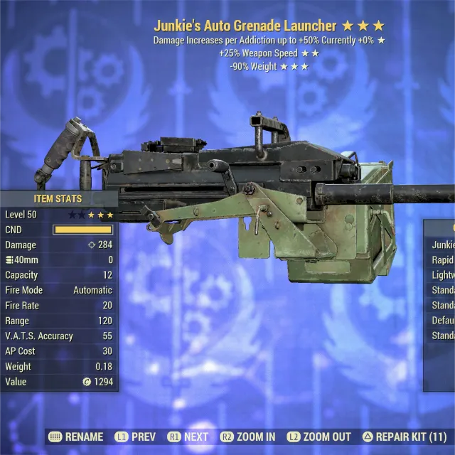 Junkie FFR RW Auto Grenade Launcher - Fallout 76 Game Item - Gameflip