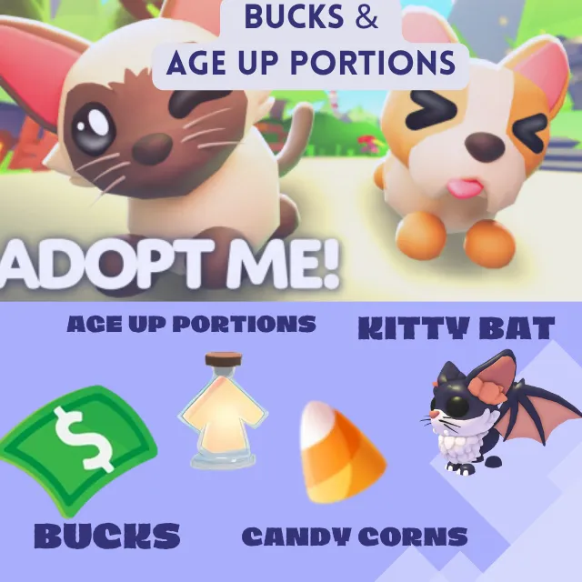 75k Bucks, x6 Kitty bats and x37 Age Up Portions, 1 snowy mammoth, 3 ...
