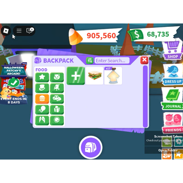 905k candy Corns, 68k Bucks, x17 age up portions - Adopt Me Game Item ...