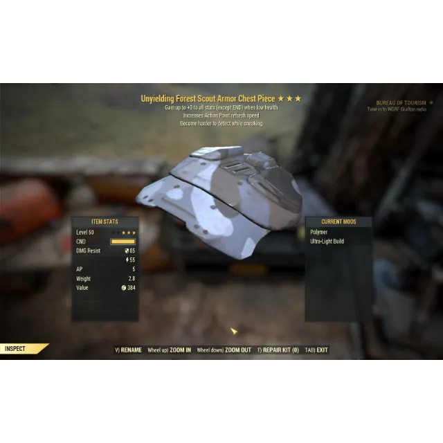 Unyielding Sneak Forest Scout Armor - Fallout 76 Game Items - Gameflip