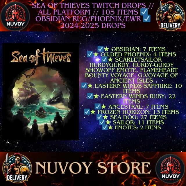 SEA OF THIEVES Twitch drop // ALL PLATFORM // 105 ITEMS ☑️ Obsidian Rug ...