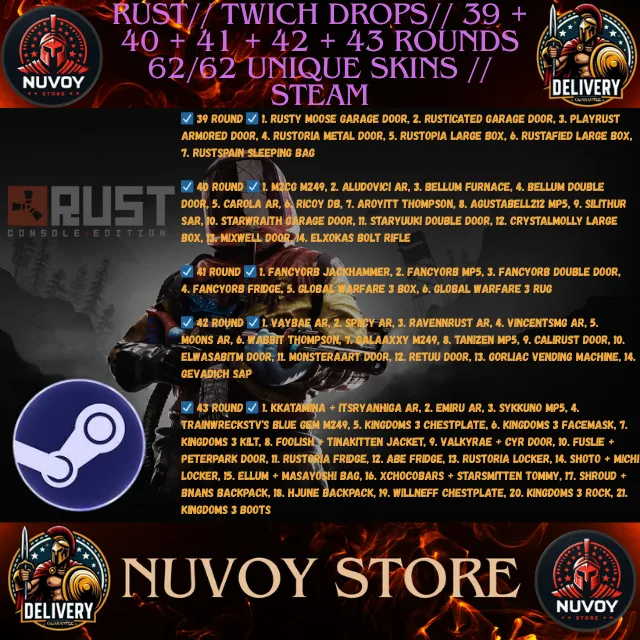 rust// twich drops// 39 + 40 + 41 + 42 + 43 ROUNDs 62/62 unique skins ...