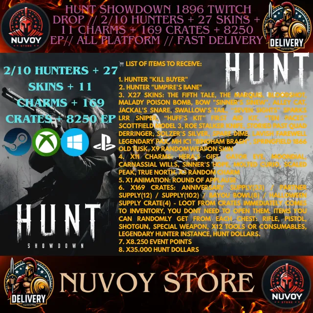 Hunt: Showdown 1896 Twitch Drop ALL PLATFORM // 2/10 HUNTERS + 27 SKINS ...