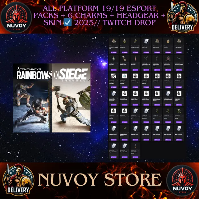 Rainbow Six Siege all platform 19/19 Esport packs + 6 Charms + Headgear ...