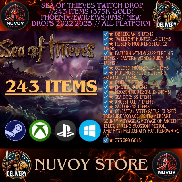 SEA OF THIEVES TWITCH DROP // 243 ITEMS (375k Gold) ☑️ Phoenix/EWR/EWS ...