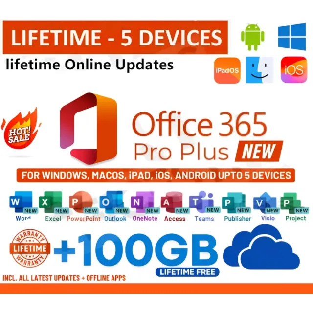 MICROSOFT OFFICE 365 PRO PLUS ACCOUNT - LIFETIME - 5 DEVICES - PC / MAC / TABLETS / PHONES ...