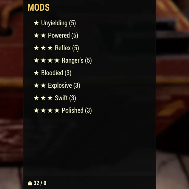 Bloodied Build Mods x32 - Fallout 76 Game Item - Gameflip