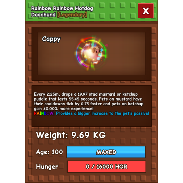 Rainbow Rainbow Hatched Hotdog Daschund - Grow a Garden Game Item ...