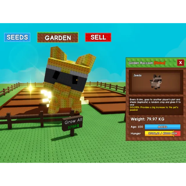 Huge Golden Raccoon Grow a Garden (79.97KG) - Grow a Garden Game Item ...