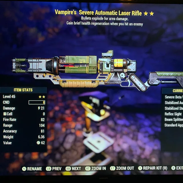 Weapon | Vampire’s Explosive Laser Rifle - Fallout 76 Game Item - Gameflip
