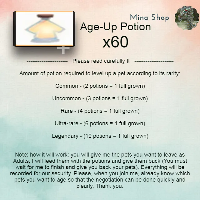 AGE-UP POTION X60 - Adopt Me Game Item - Gameflip