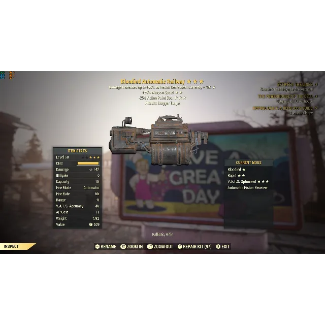 Railway bloodied 25 25 infinite range -0 95% vats collector weapon ...