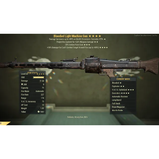 4 star Light machine Gun bloodied explosive 5 vats 4 star Encircler ...