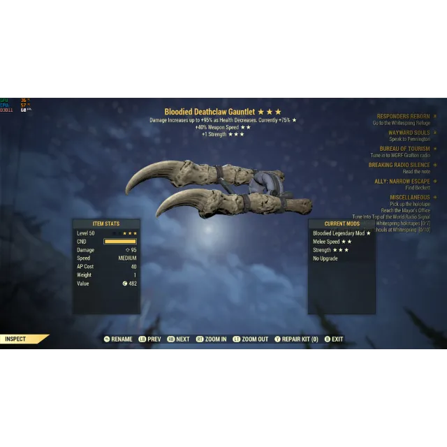 deathclaw gauntlet blood 40speed 1st - Fallout 76 Game Items - Gameflip