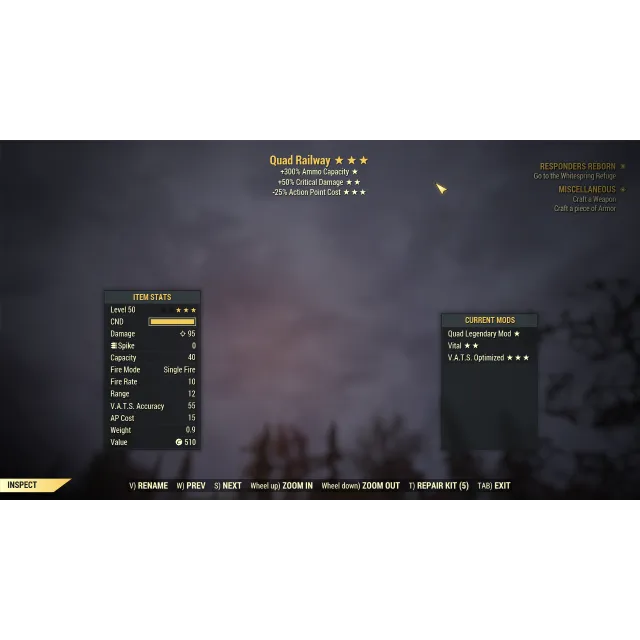 railway quad 50c 25 full invisible - Fallout 76 Game Item - Gameflip