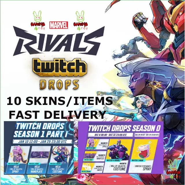Marvel Rivals TWITCH DROPS 10 SKINS/ITEMS - Marvel Rivals Game Item ...