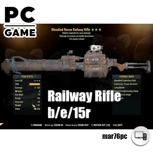 Weapon | Railway Rifle b/e/15r - Fallout 76 Game Item - Gameflip
