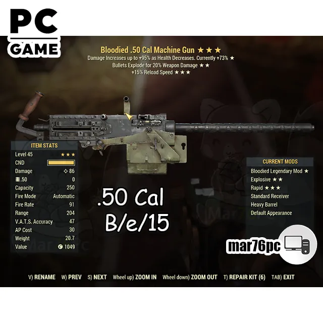 .50 cal machine gun B/e/15 - Fallout 76 Game Items - Gameflip