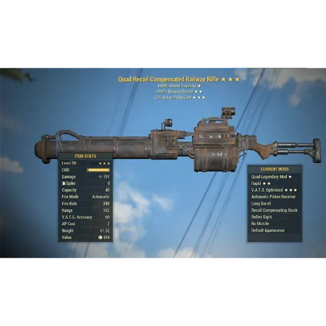 RAILWAY RIFLE QUAD/25/25 - Fallout 76 Game Items - Gameflip