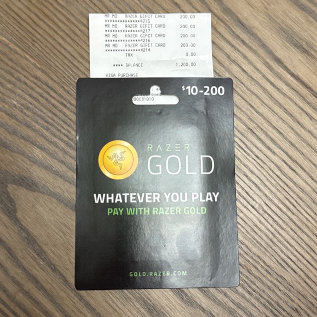 $200.00 Razer Gold - Razer Gold Gift Card - Gameflip