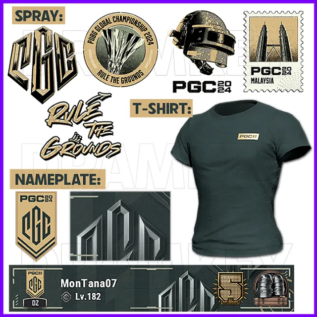 PGC 2024 BUNDLE (T-shirt, Emblem, Nameplate, Spray) 8 items - PLAYERUNKNOWN'S BATTLEGROUNDS ไอเท ...