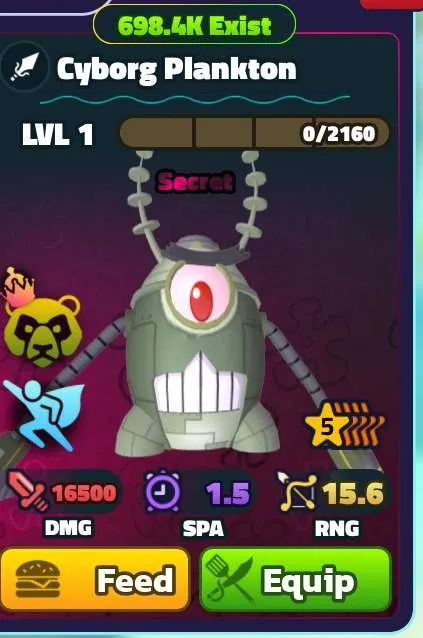 Nc 5 Star Cyborg Plankton - SpongeBob Tower Defense Game Item - Gameflip